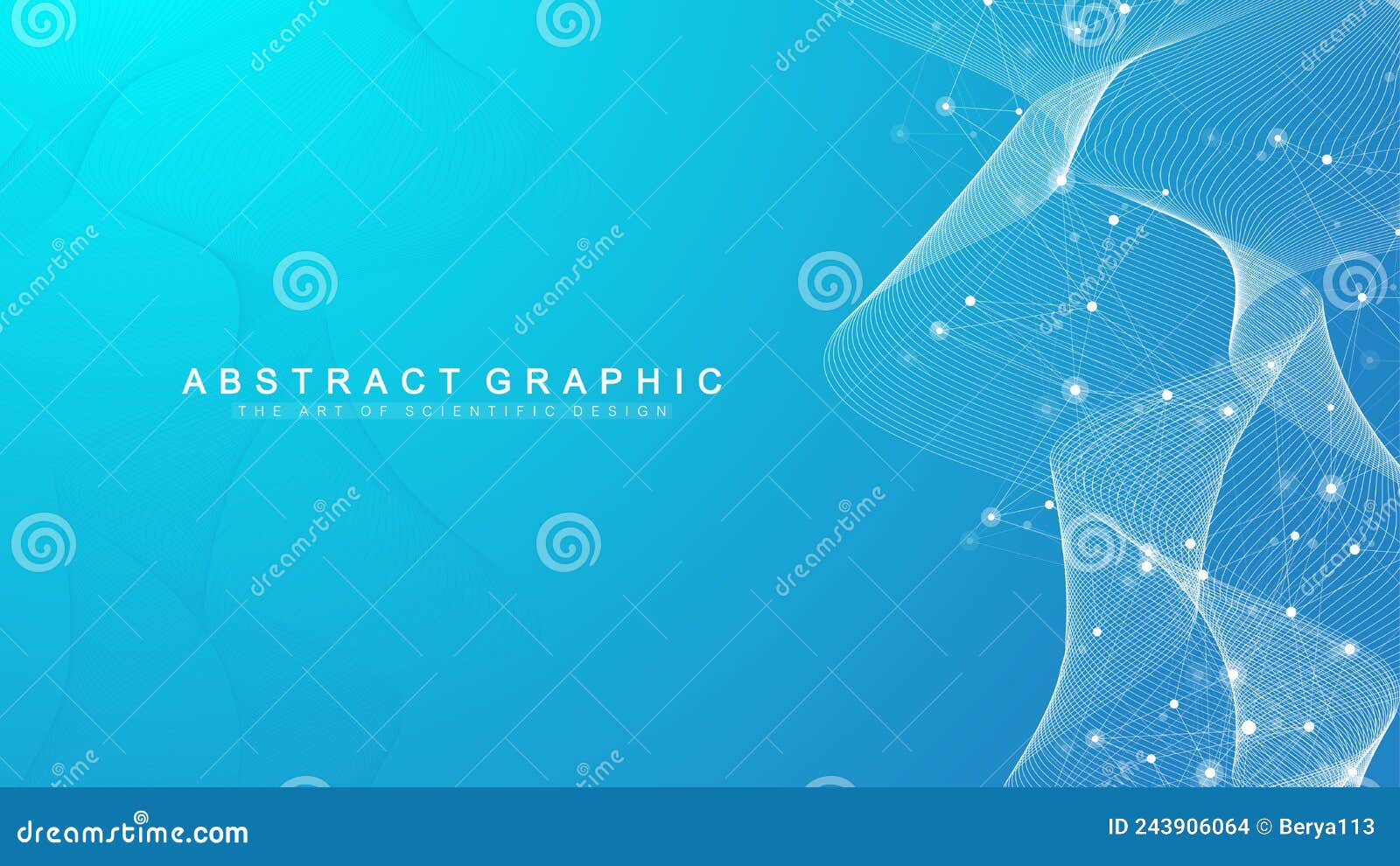 Digits Abstract Background with Connected Line and Dots, Wave Flow. Digital Neural Networks ...