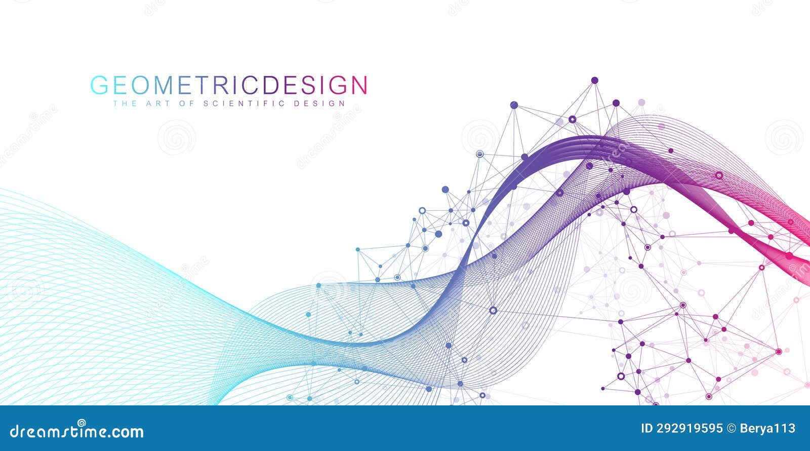 Digits Abstract Background with Connected Line and Dots, Wave Flow. Digital Neural Networks ...