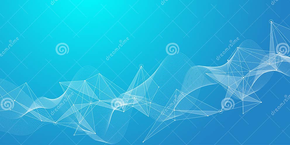Digits Abstract Background With Connected Line And Dots Wave Flow Digital Neural Networks
