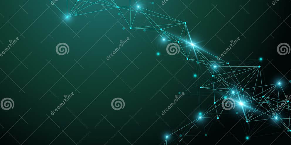 Digits Abstract Background With Connected Line And Dots Wave Flow Digital Neural Networks
