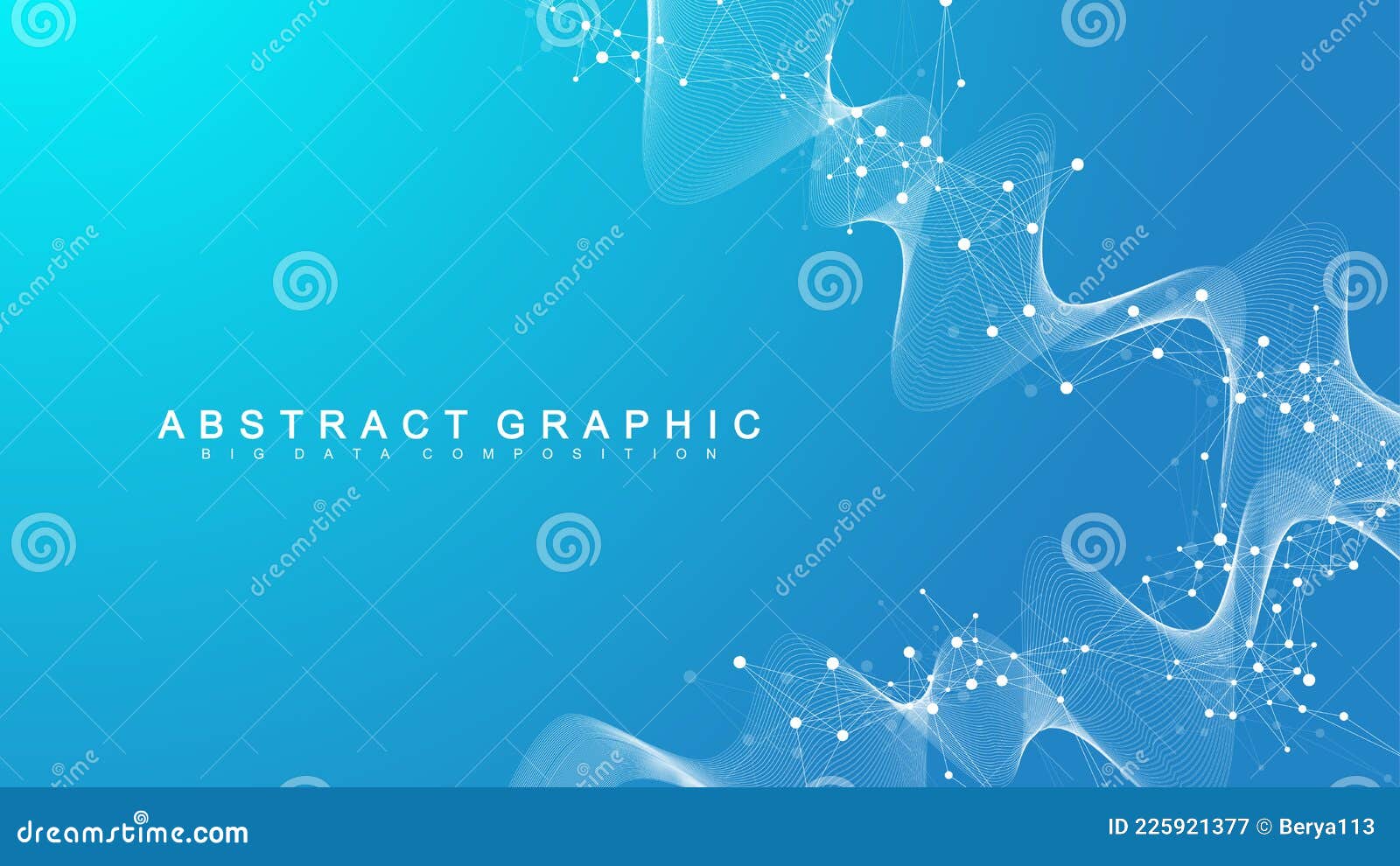 Digits Abstract Background with Connected Line and Dots, Wave Flow. Digital Neural Networks ...