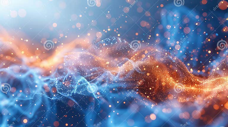 Digits Abstract Background With Connected Lines And Dots Wave Flow Digital Neural Networks Stock