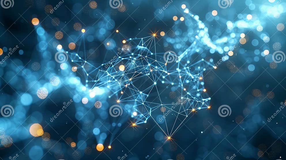 Digits Abstract Background With Connected Lines And Dots Wave Flow Digital Neural Networks Stock