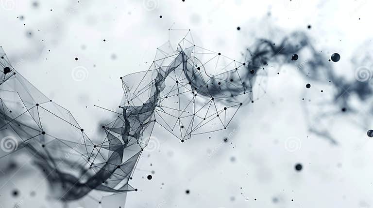 Digits Abstract Background With Connected Lines And Dots Wave Flow Digital Neural Networks Stock