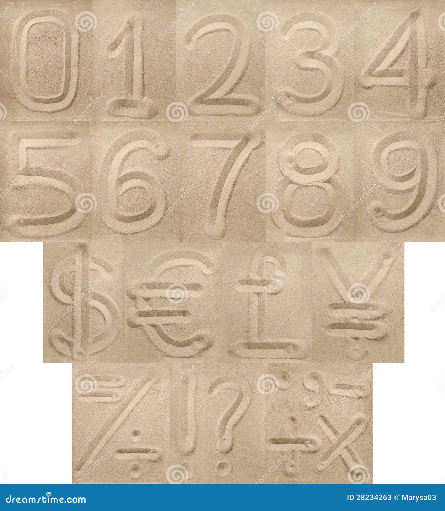 Digits, Punctuation and Currency Symbols from Sand Stock Image - Image ...