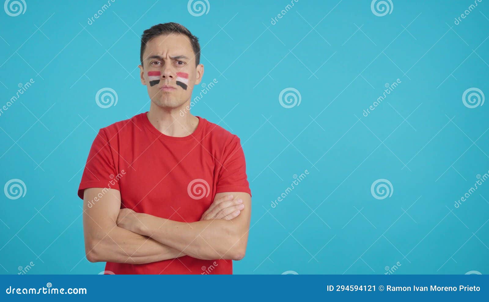 Dignified and Serious Man with Egyptian Flag Painted on Face Stock ...