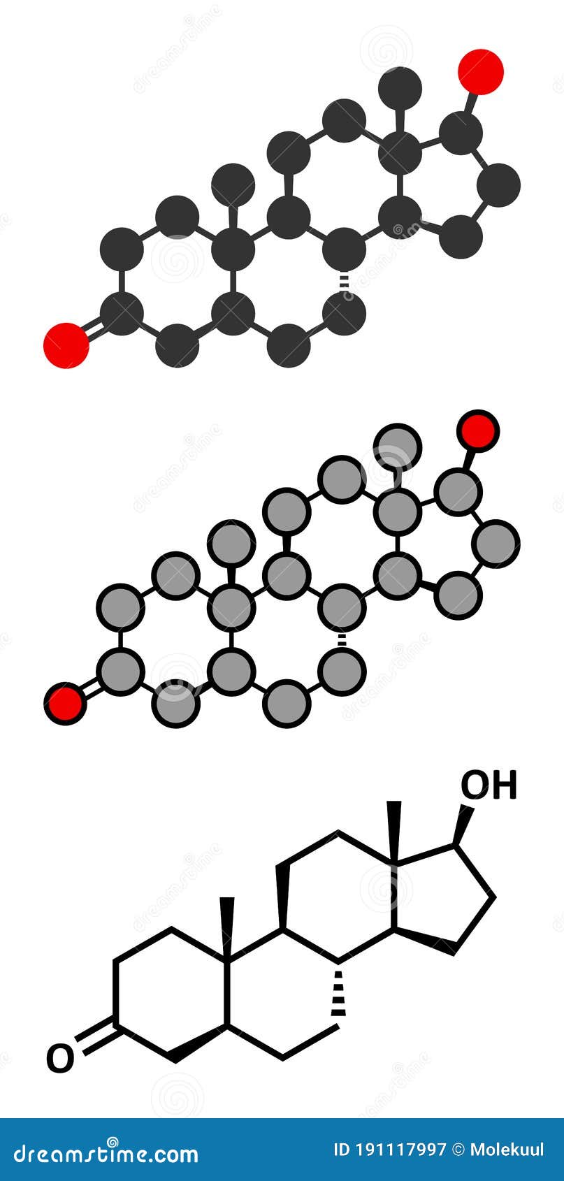 Dihydrotestosterone (DHT, Androstanolone, Stanolone) Hormone Molecule ...