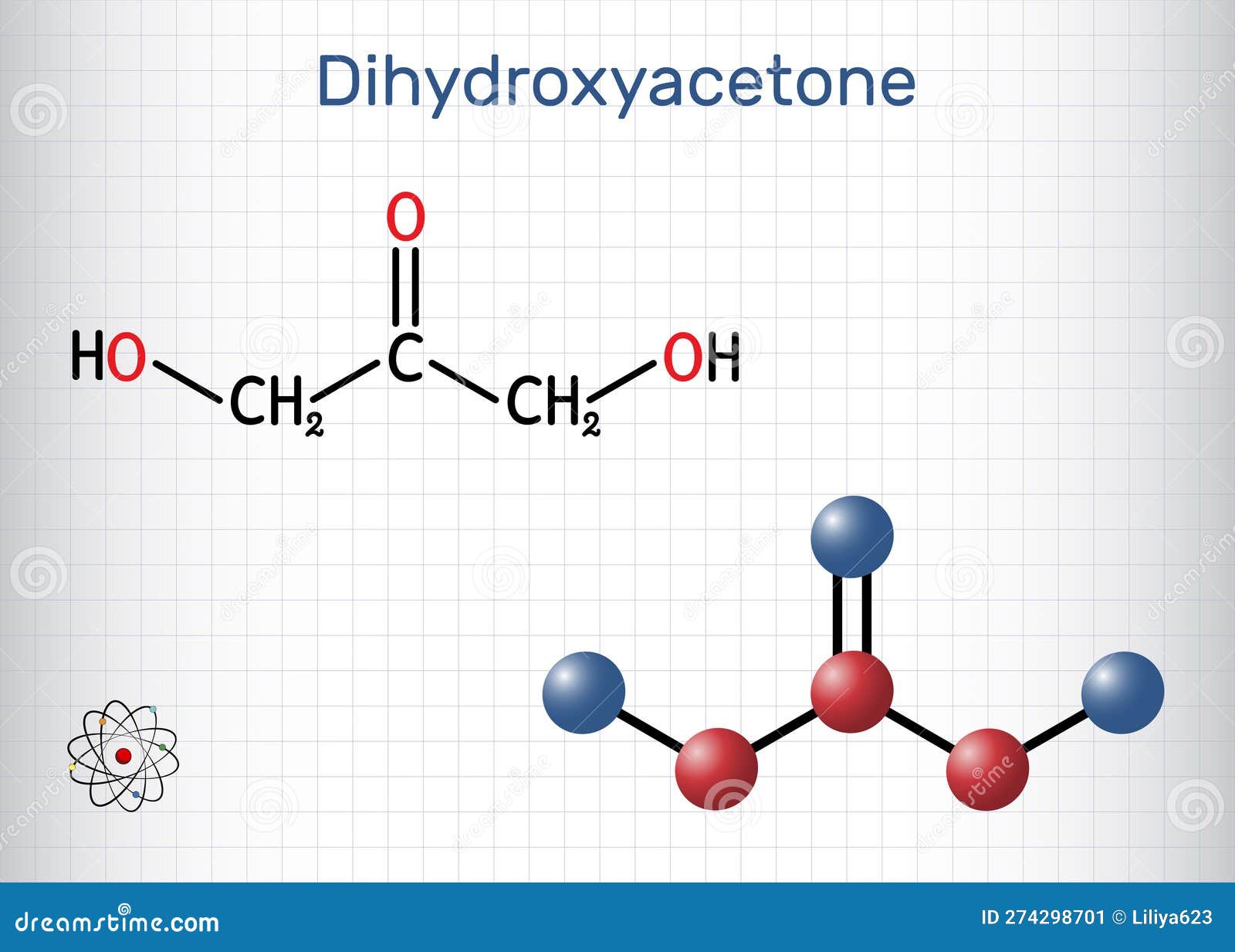 Dihydroxyacetone, DHA, Glycerone Molecule. it is Saccharide, Triose ...