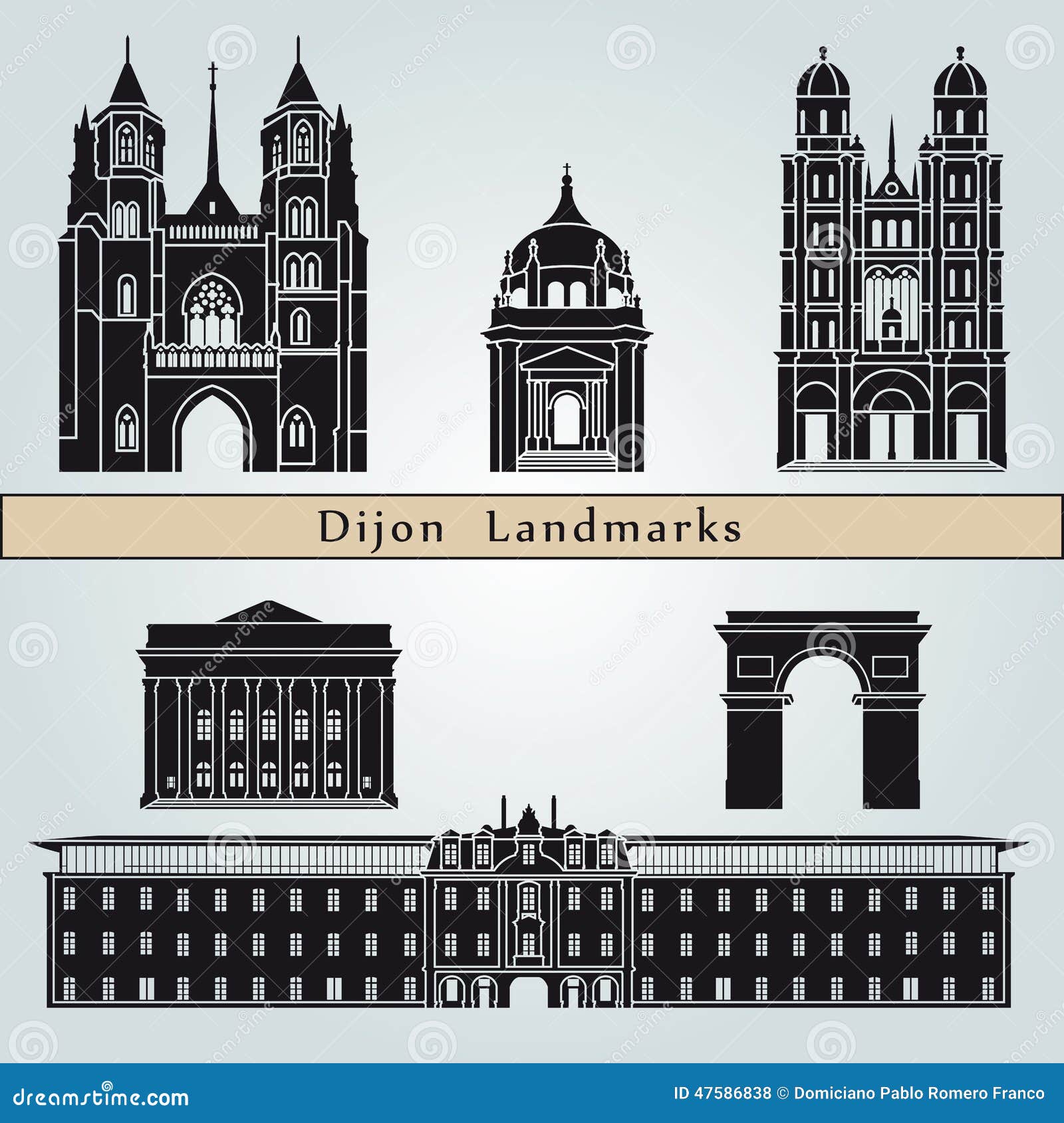 Dijon Landmarks and Monuments Stock Vector - Illustration of building ...