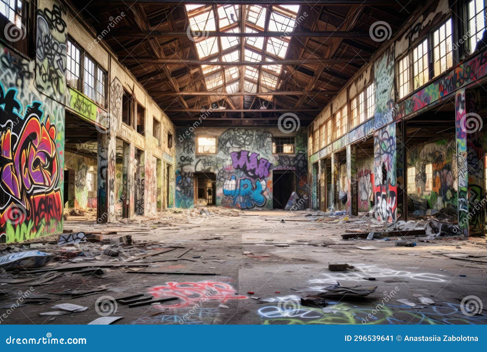 Dilapidated, Abandoned Warehouse with Broken Windows and Graffiti ...