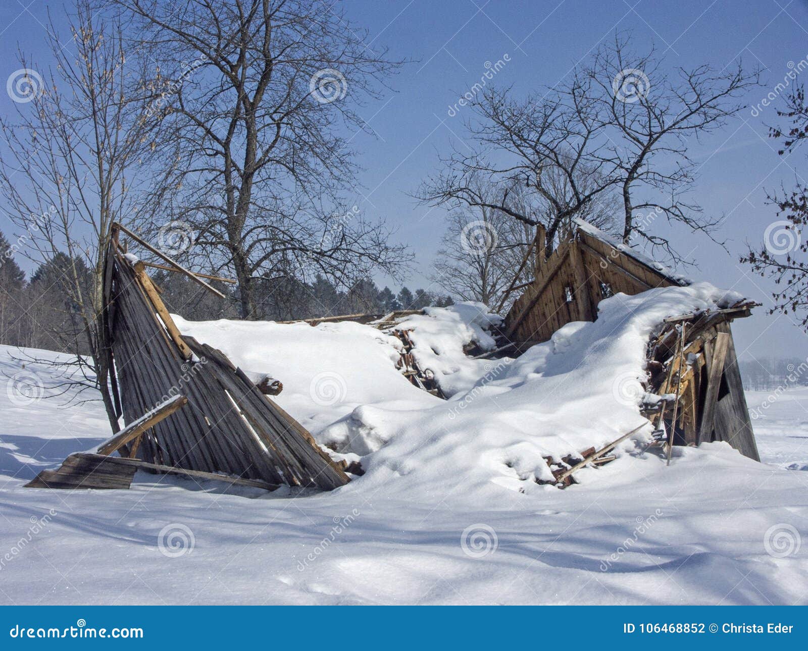 Dilapidated Alpine Hut in Winter Stock Photo - Image of avalanche ...