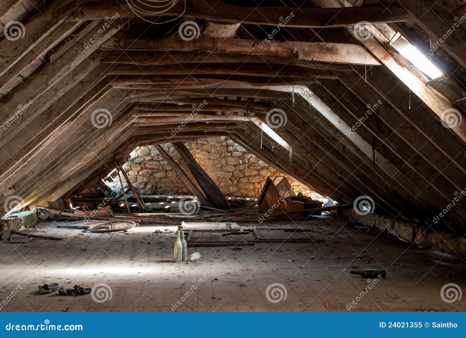 Dilapidated attic stock image. Image of beam, loft, abandonned - 24021355