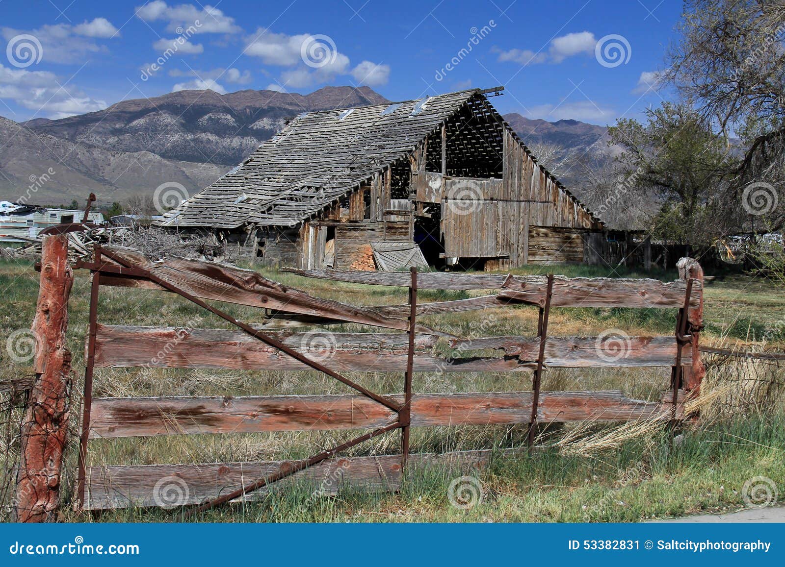 Dilapidated Barn with Gate stock image. Image of grass - 53382831