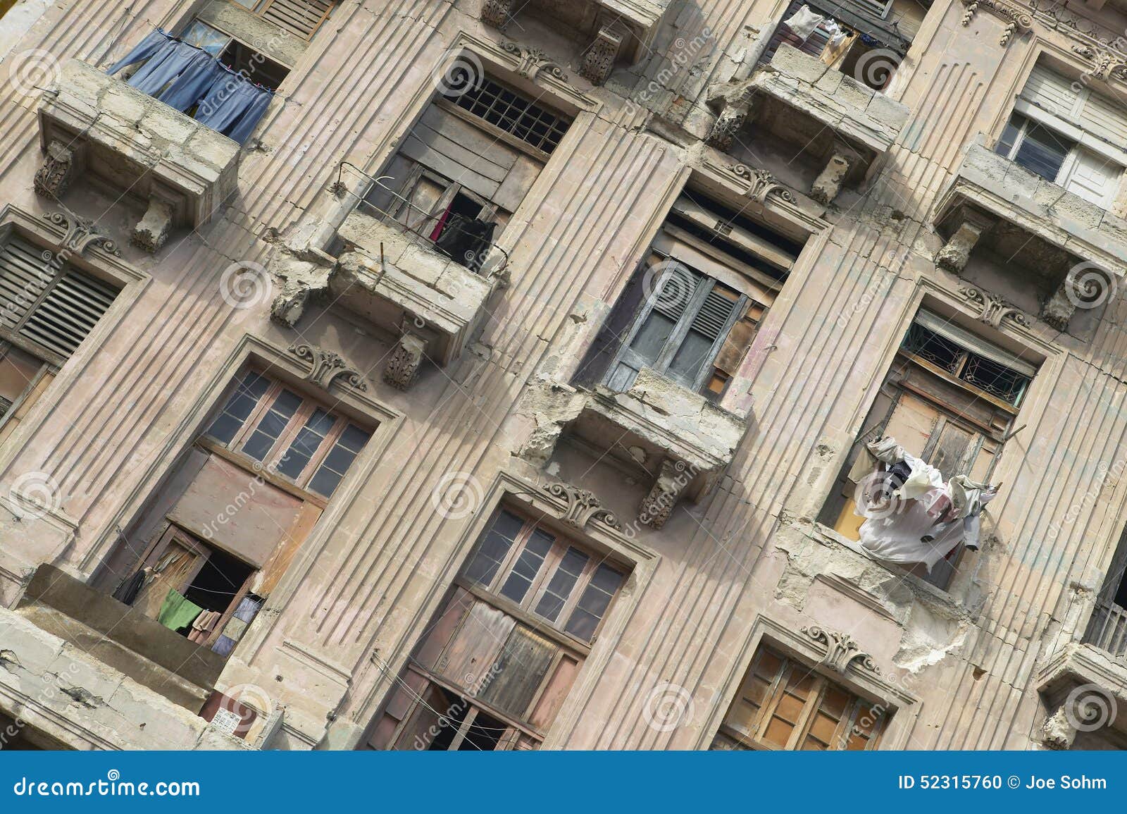 Dilapidated Building and Apartment Windows in Old Havana, Cuba ...