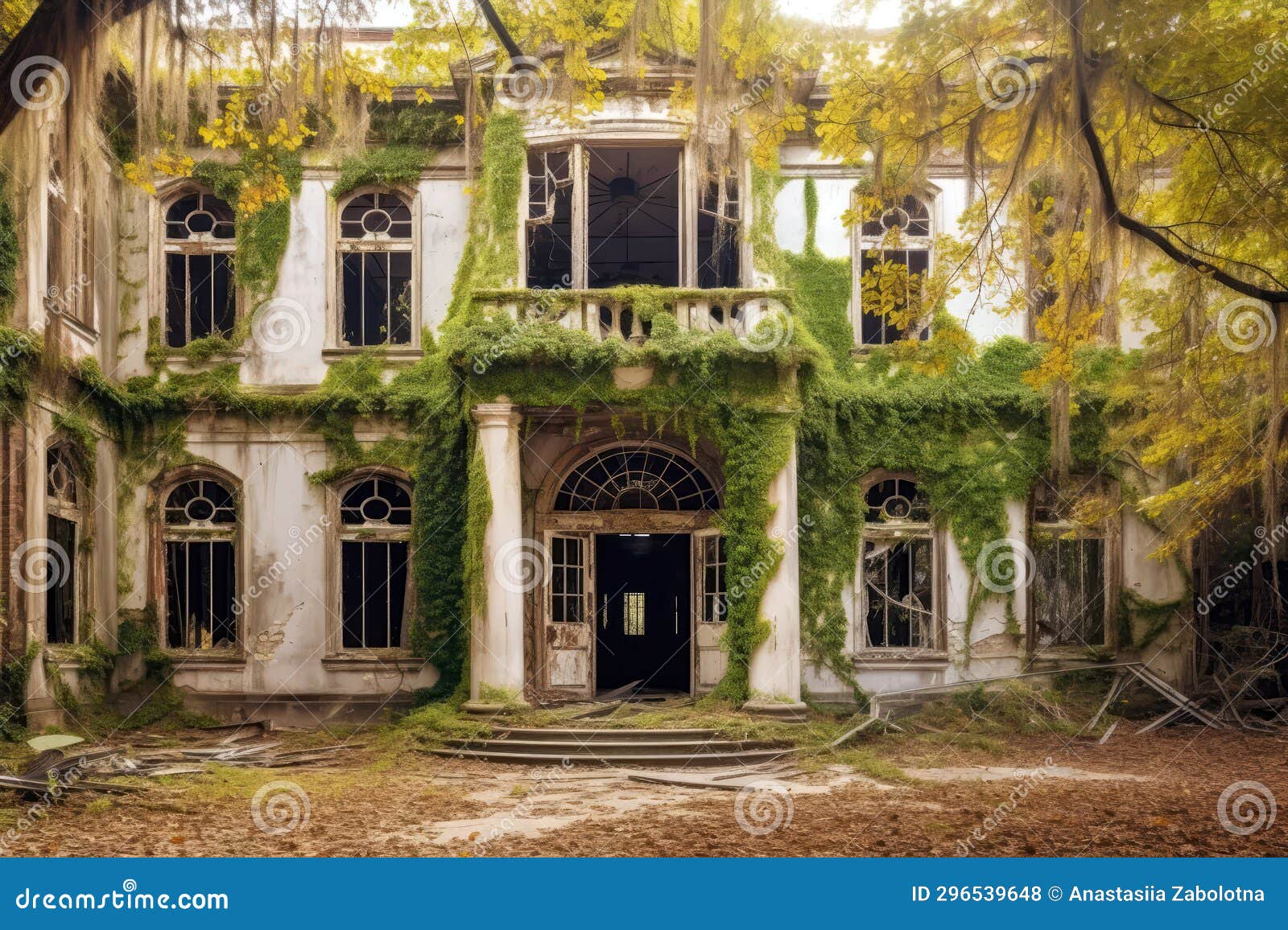 Dilapidated, Crumbling School with Shattered Windows and Overgrown ...