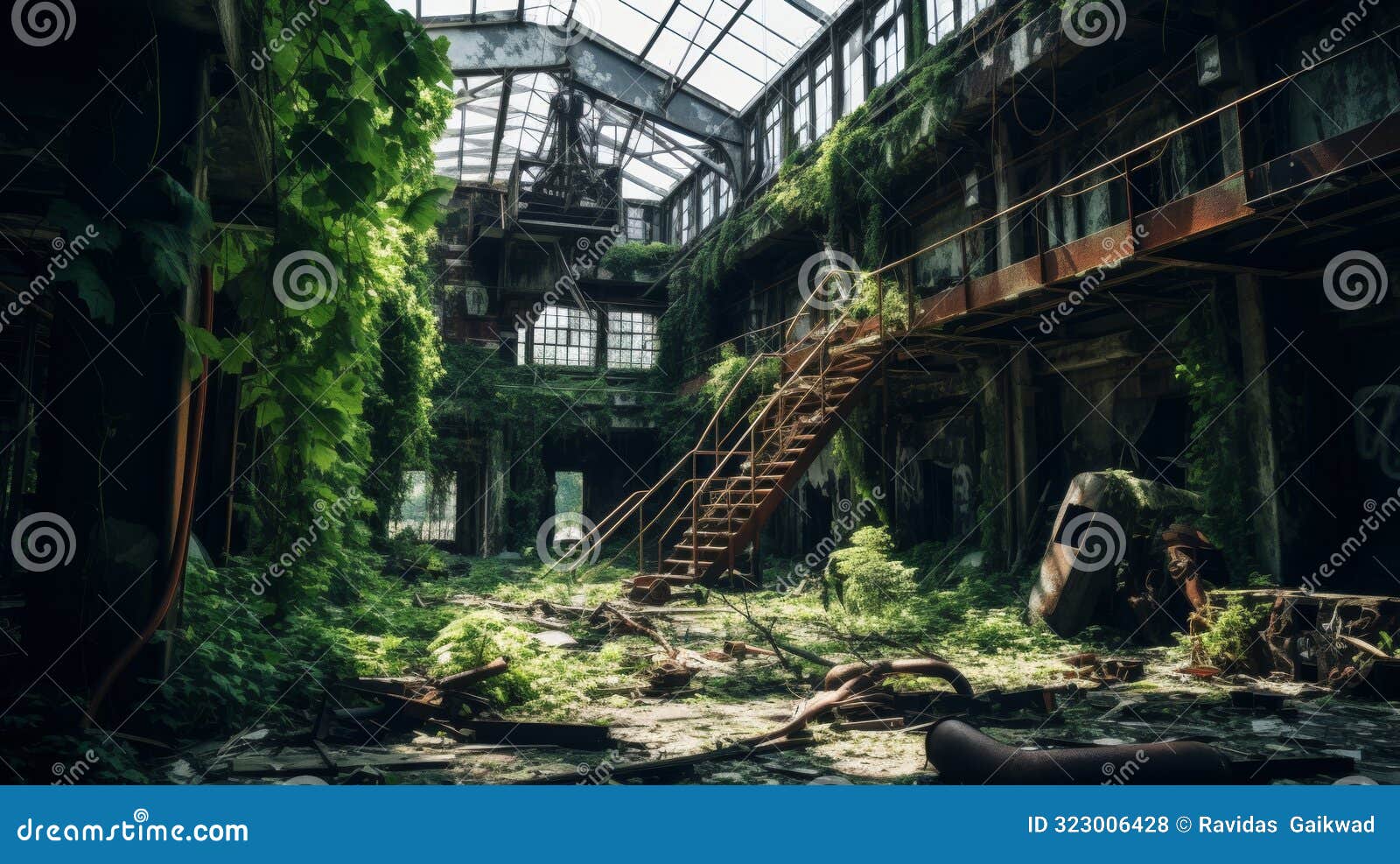 Dilapidated Factory With Tangled Vines, Forgotten And Overrun Royalty ...