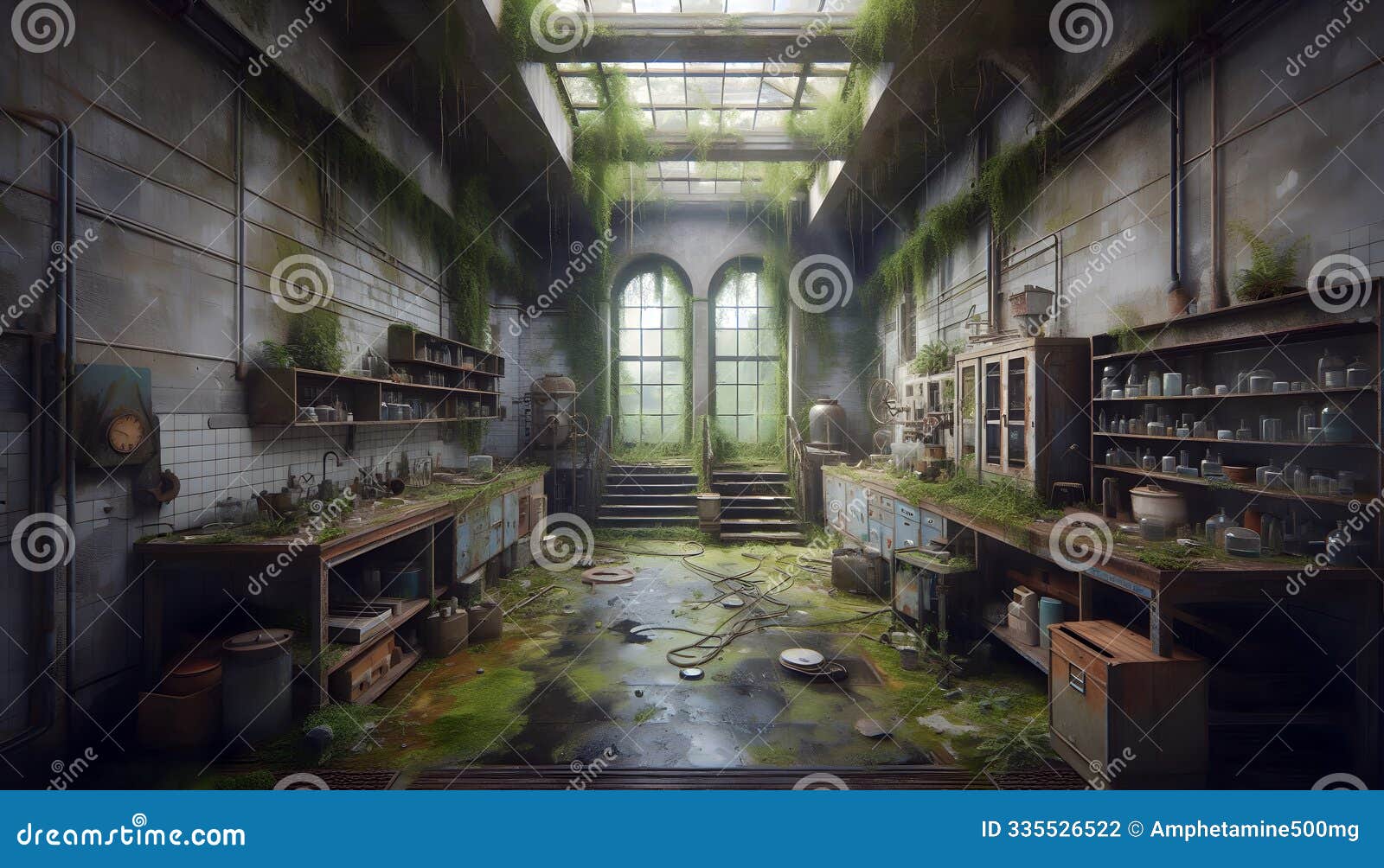 A Dilapidated Laboratory with Broken Equipment. Stock Illustration ...