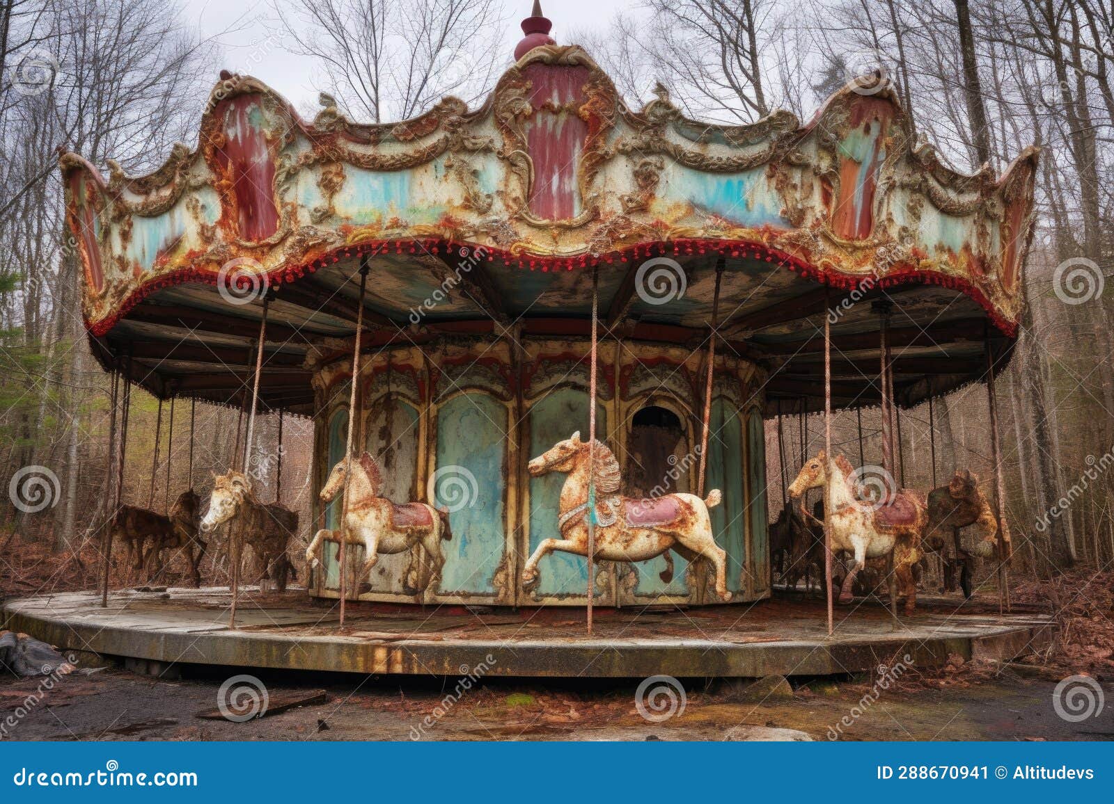 Dilapidated Old Carousel with Chipped Paint and Rust Stock Image ...