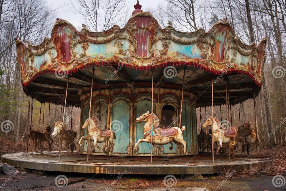Dilapidated Old Carousel with Chipped Paint and Rust Stock Image ...
