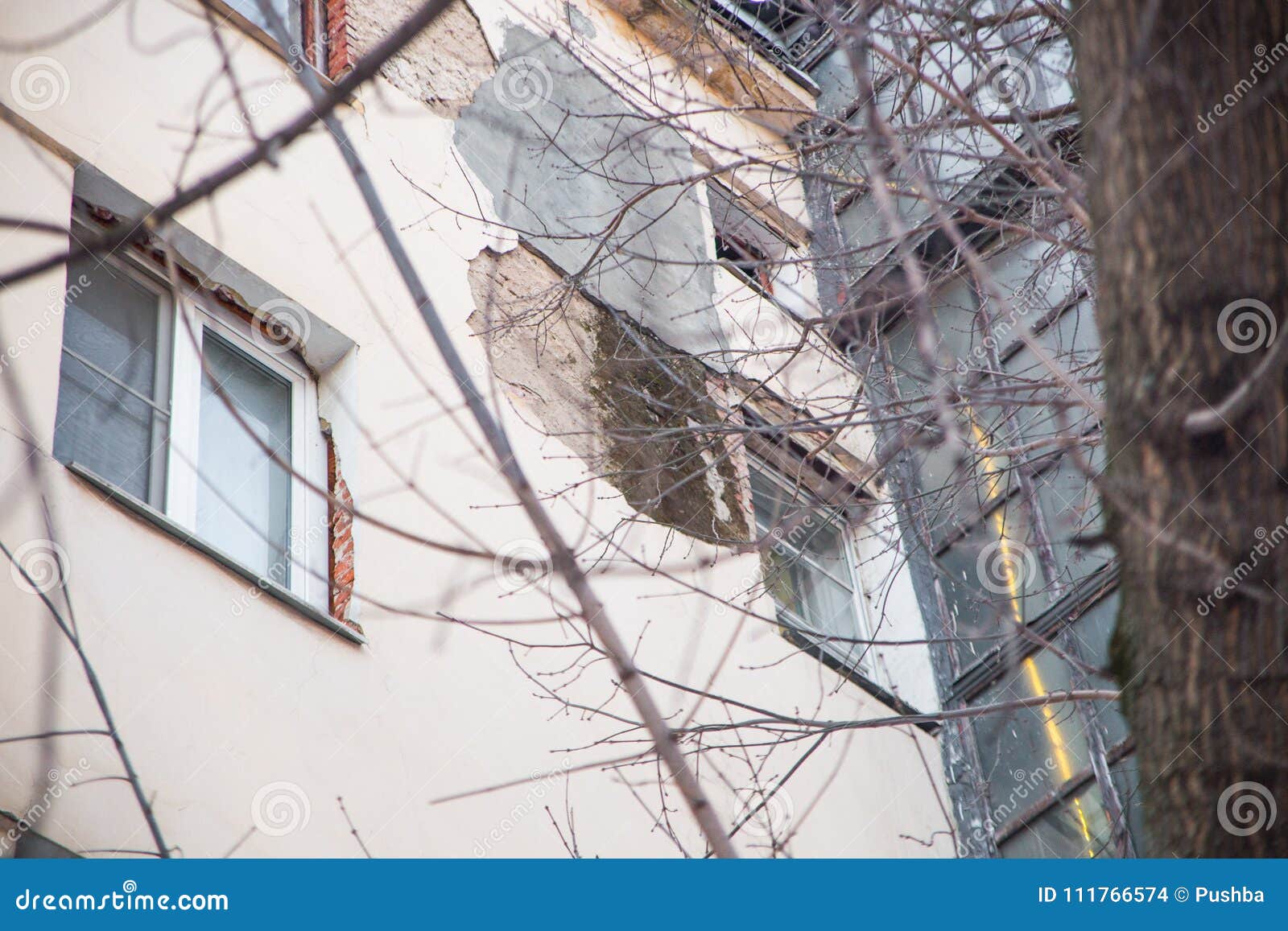Dilapidated Wall of an Old High-rise Building Stock Photo - Image of ...
