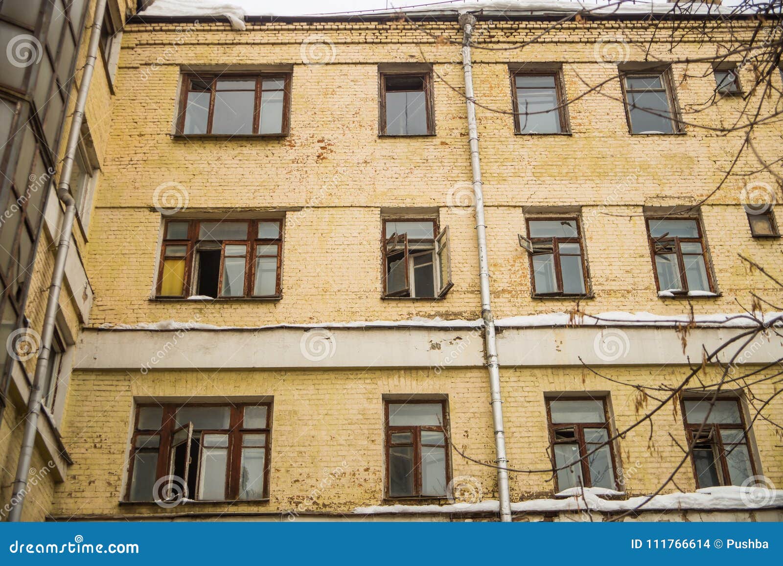 Dilapidated Wall of an Old High-rise Building Stock Photo - Image of ...