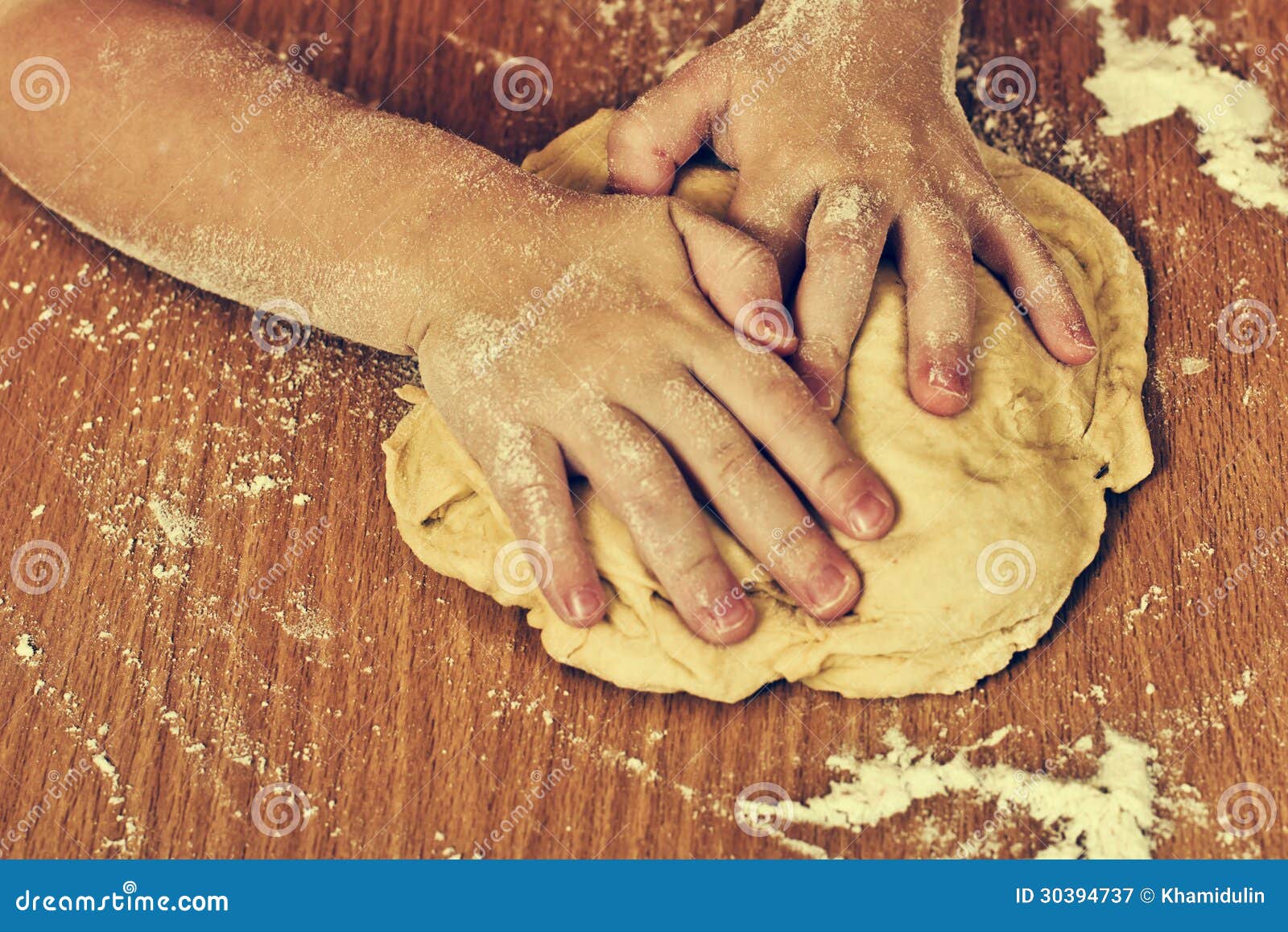 Diligent Children Hands Make a Dough. Stock Image - Image of human ...