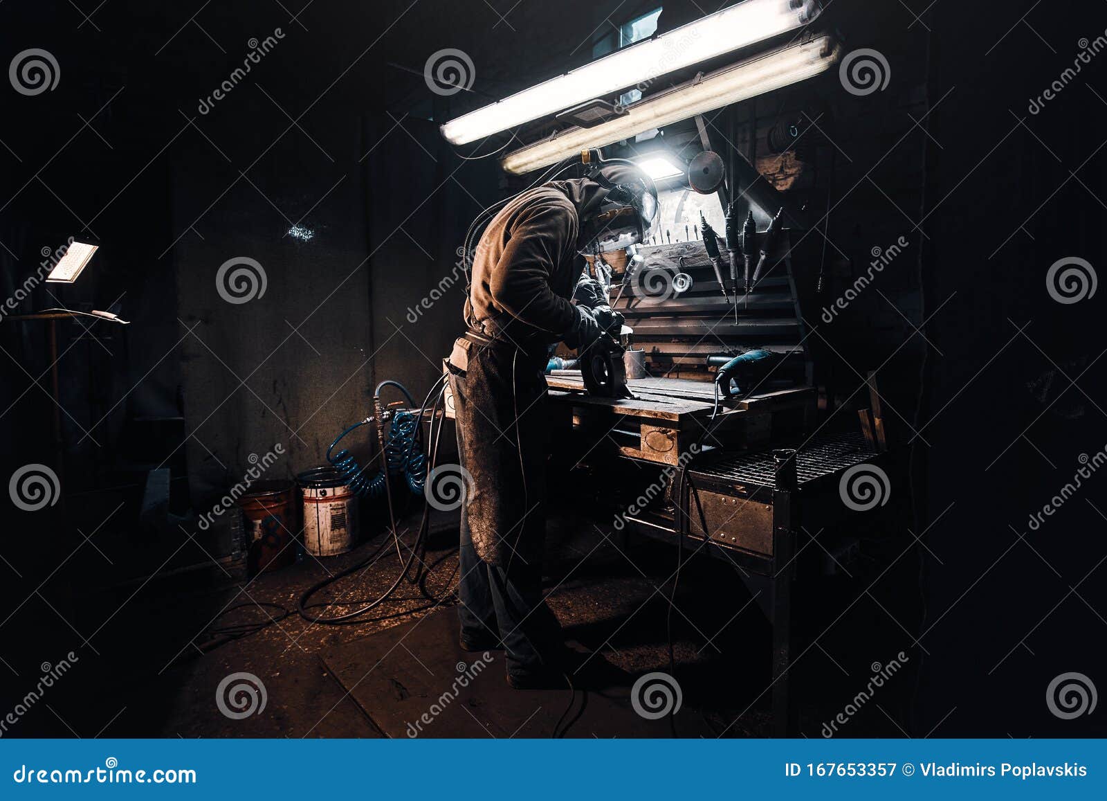 Diligent Man is Working with Metal at Workshop Stock Image - Image of ...