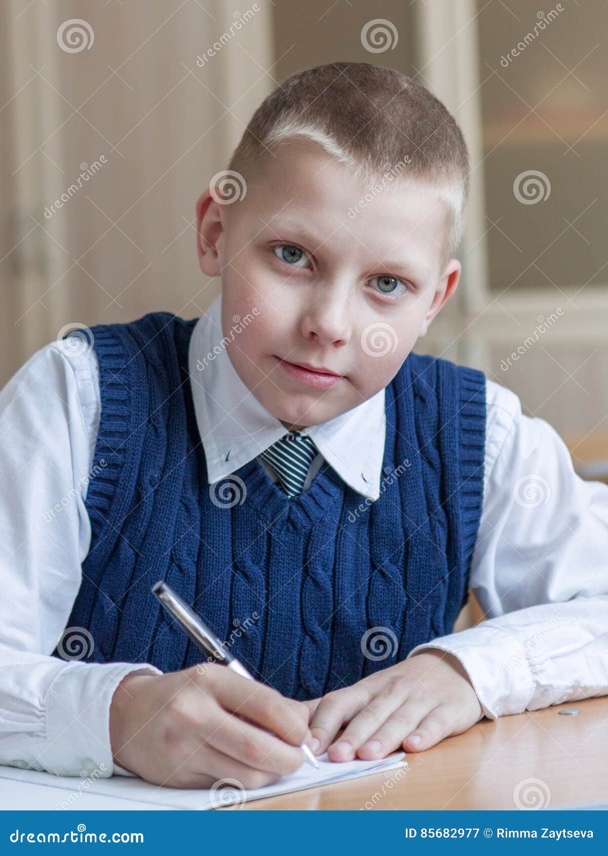 Diligent Student Sitting at Desk, Classroom Stock Image - Image of ...