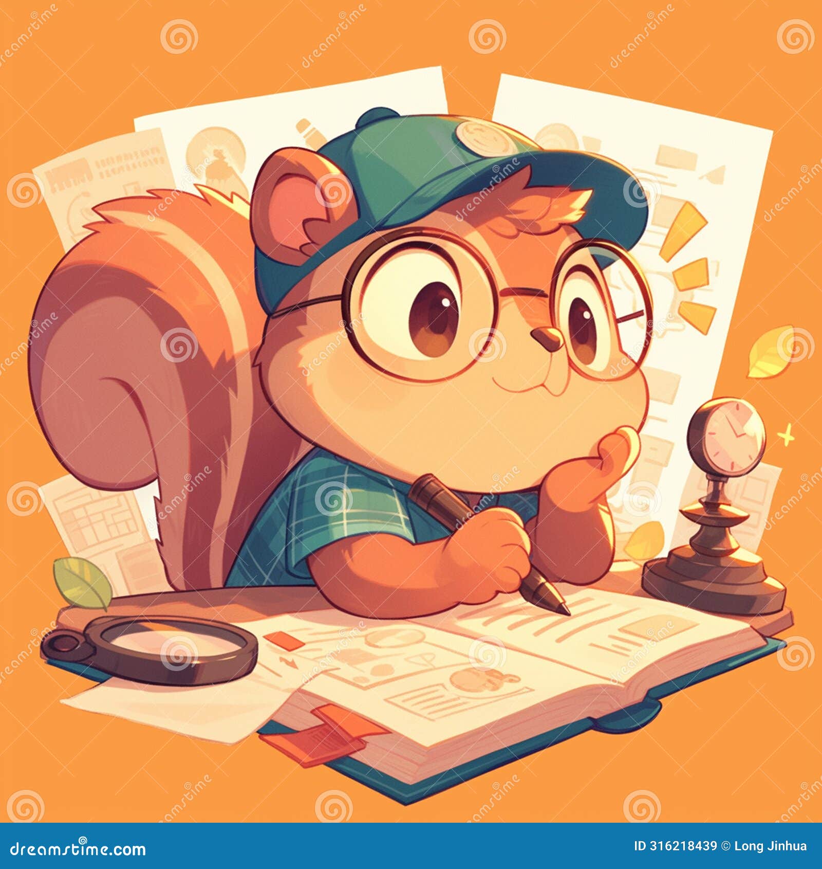 A Diligent Squirrel Writer Cartoon Style Stock Vector - Illustration of ...