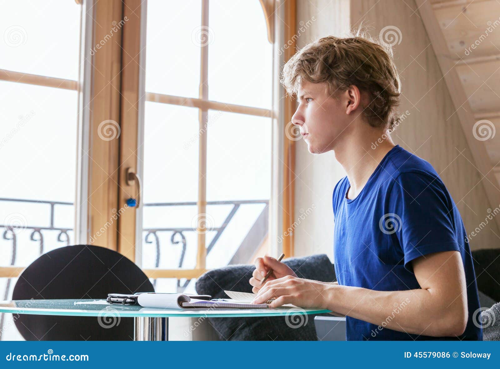 Diligent Student Doing Homework Using Tablet Stock Photo - Image of ...