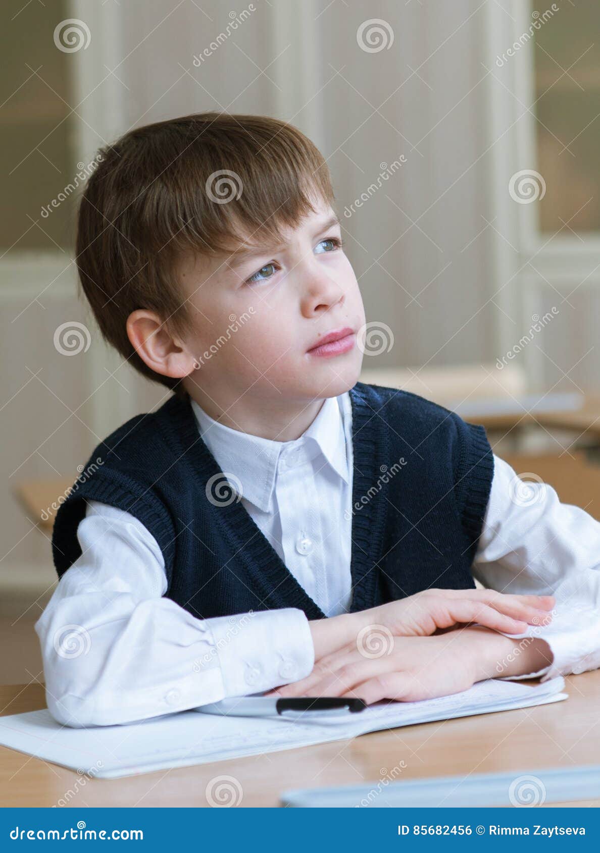 Diligent Student Sitting at Desk, Classroom Stock Photo - Image of ...