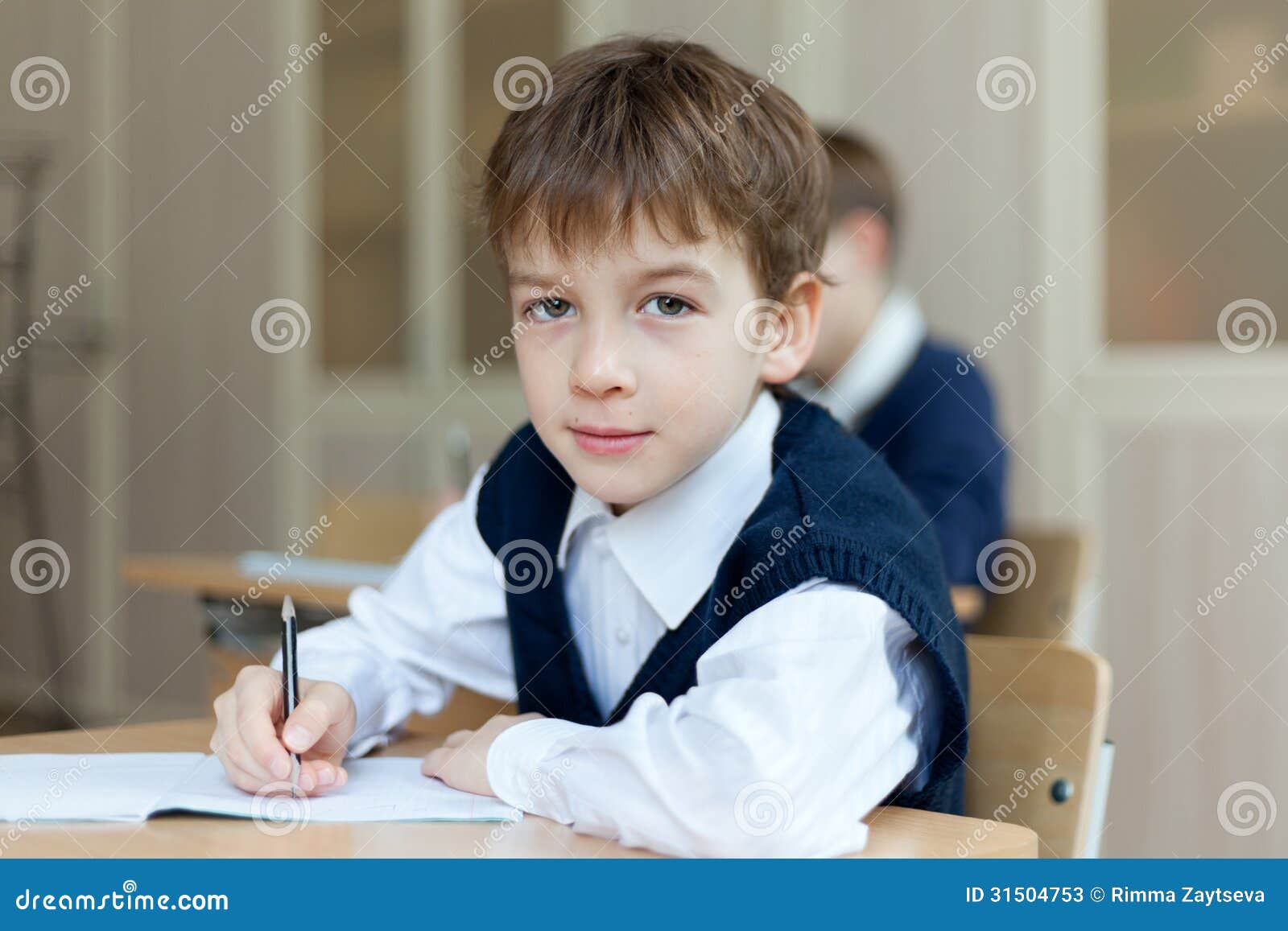 Diligent Student Sitting at Desk, Classroom Stock Image - Image of ...