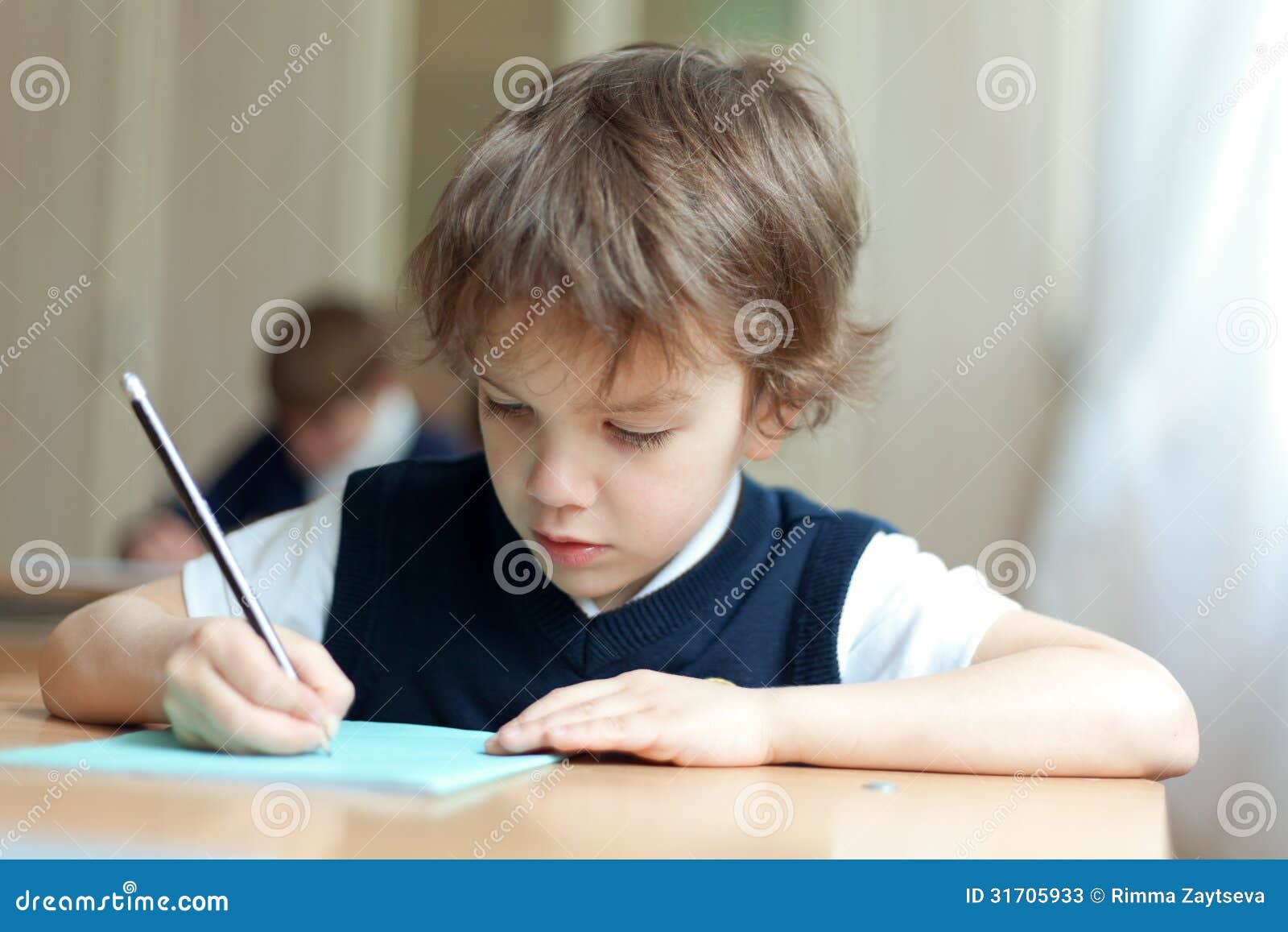 Diligent Student Sitting at Desk, Classroom Stock Image - Image of ...