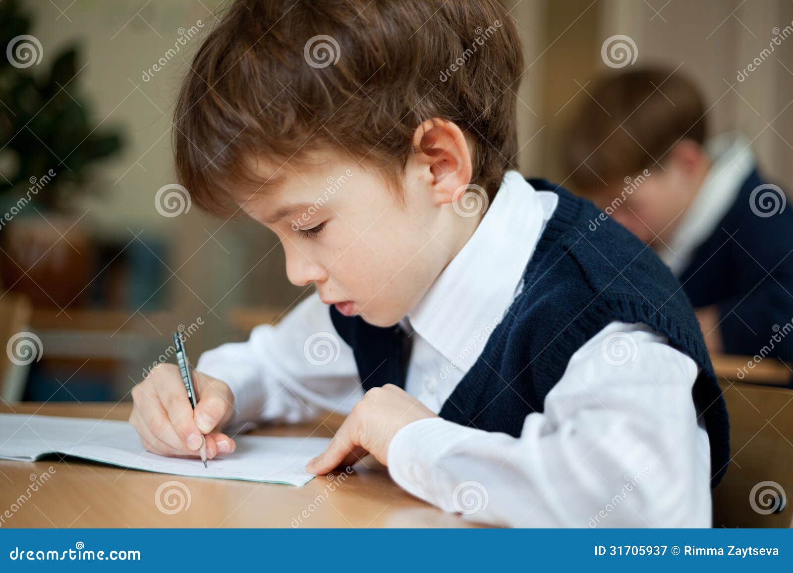Diligent Student Sitting at Desk, Classroom Stock Image - Image of desk ...