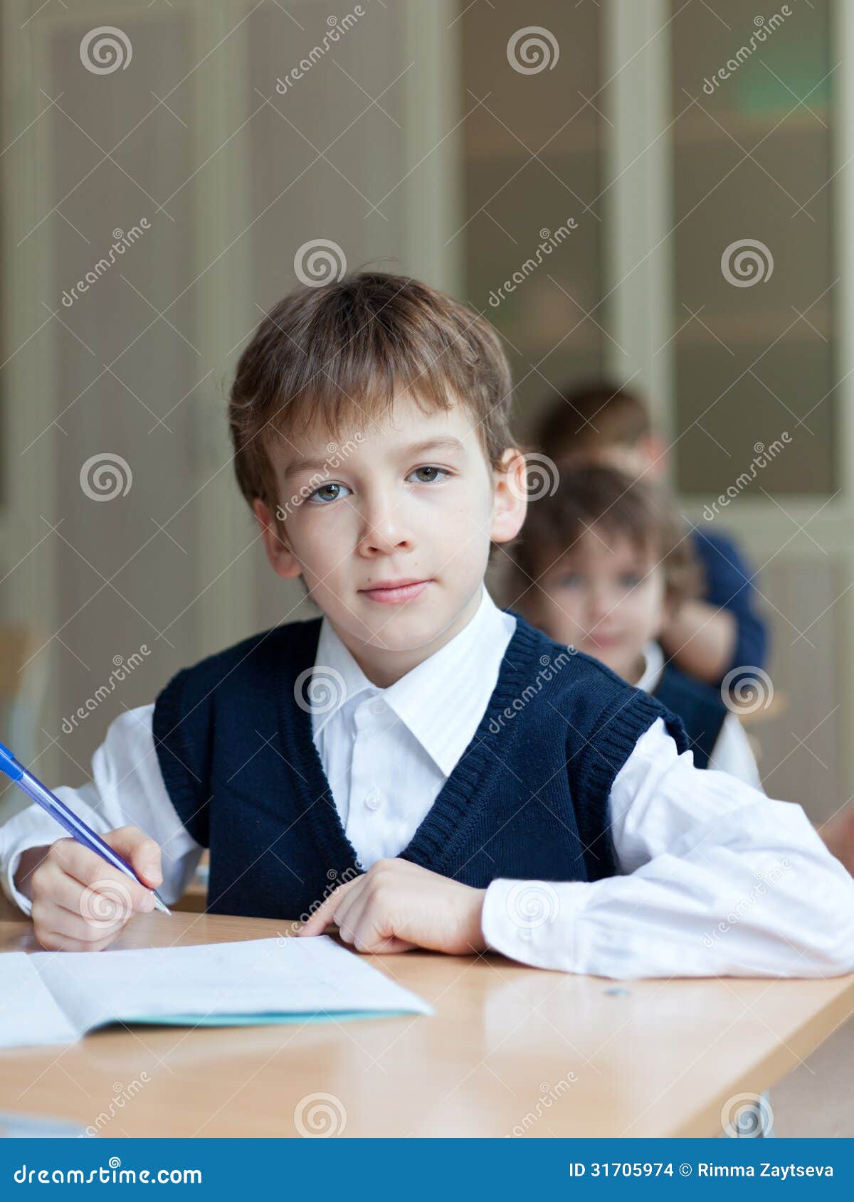 Diligent Student Sitting at Desk, Classroom Stock Photo - Image of ...