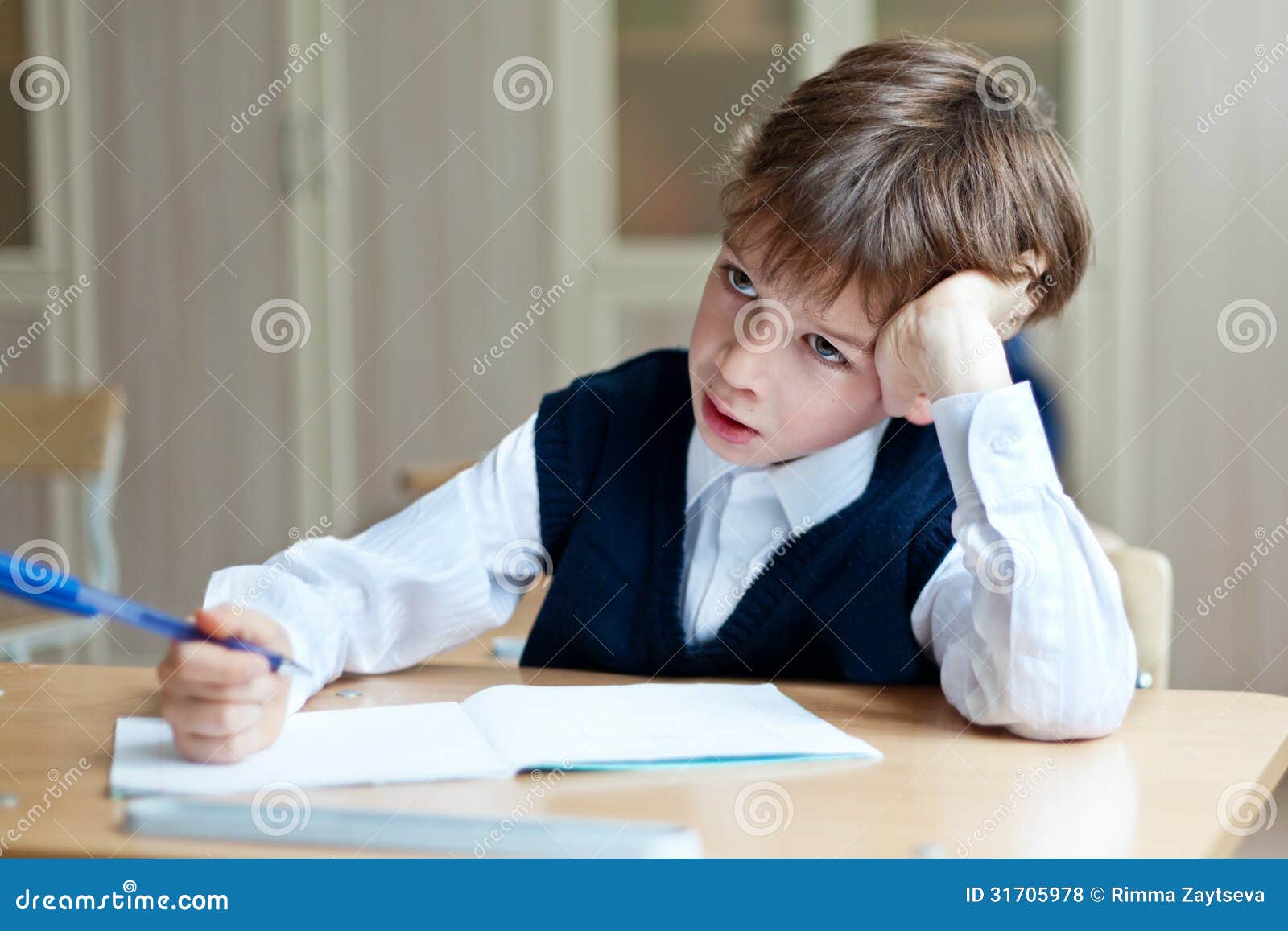 Diligent Student Sitting at Desk, Classroom Stock Photo - Image of ...