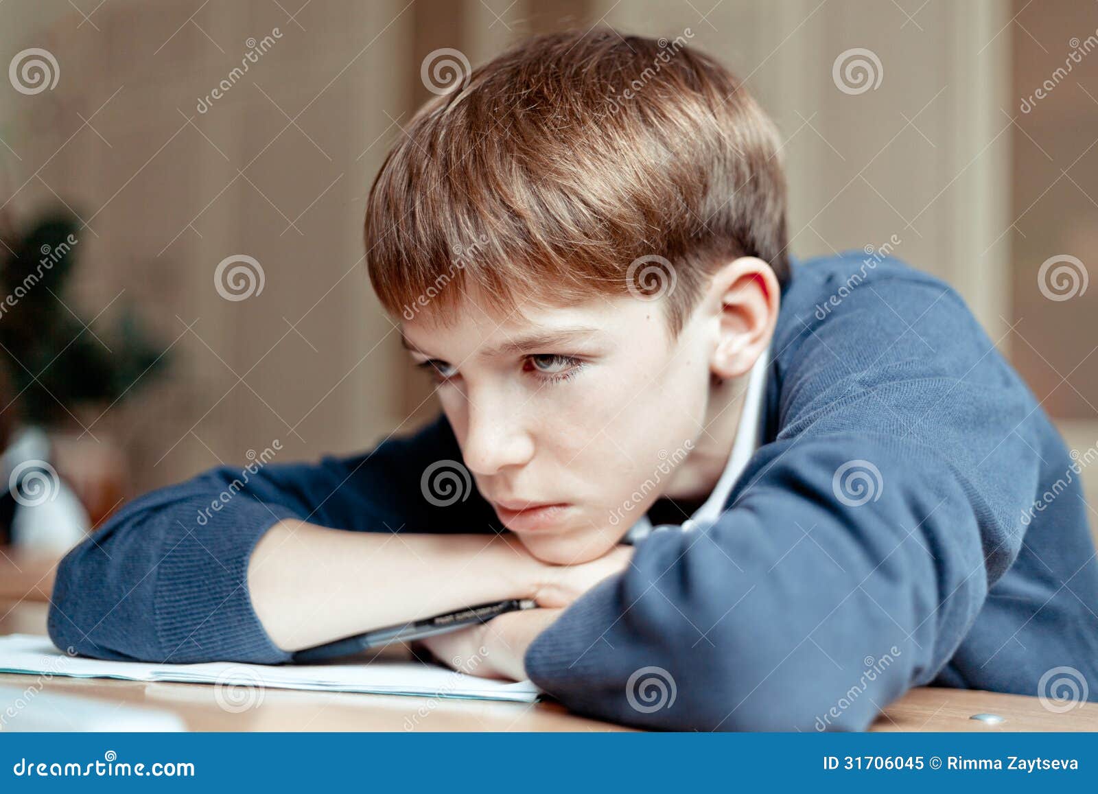 Diligent Student Sitting at Desk, Classroom Stock Image - Image of desk ...