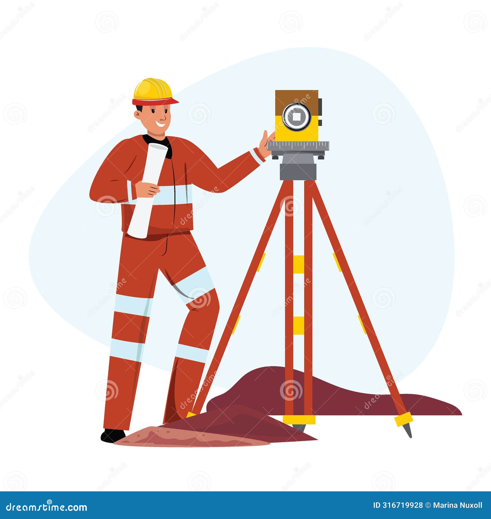 Surveyor Measuring Land Construction in Flat Cartoon Illustration Stock ...