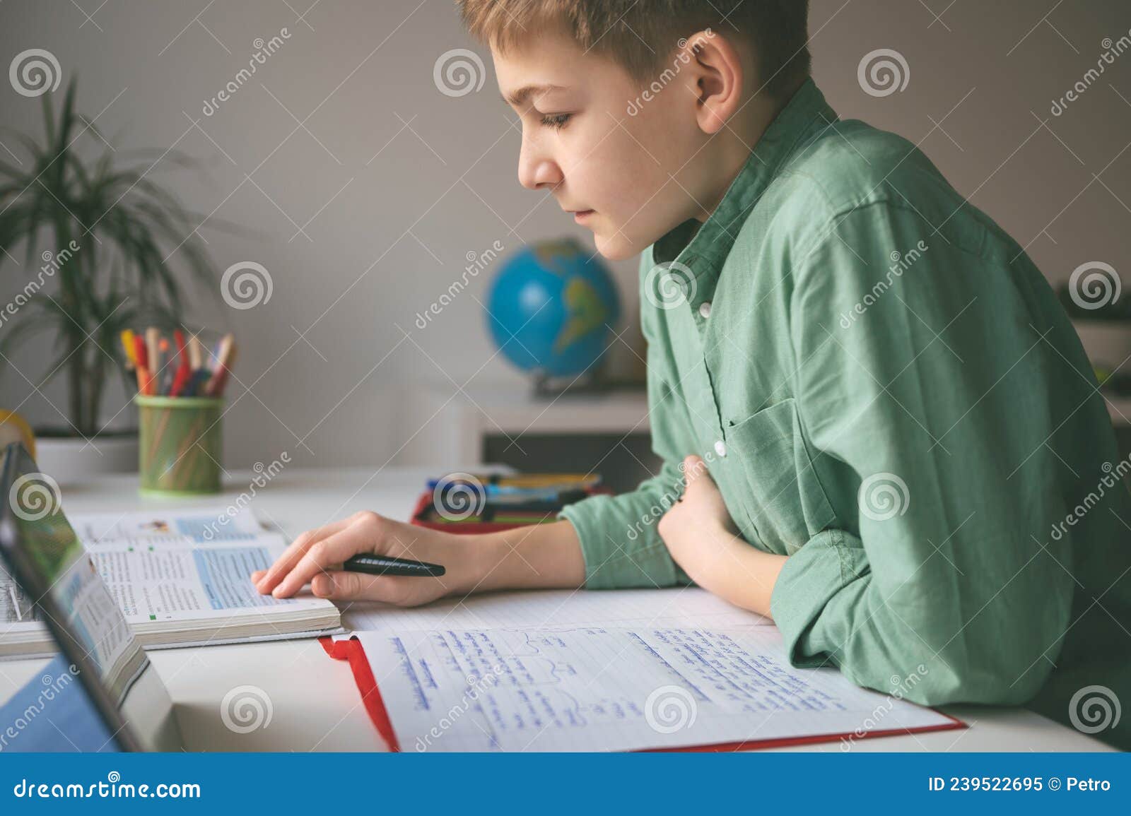 Diligent Tenn Student Studying at Home during Online Course Stock Image ...