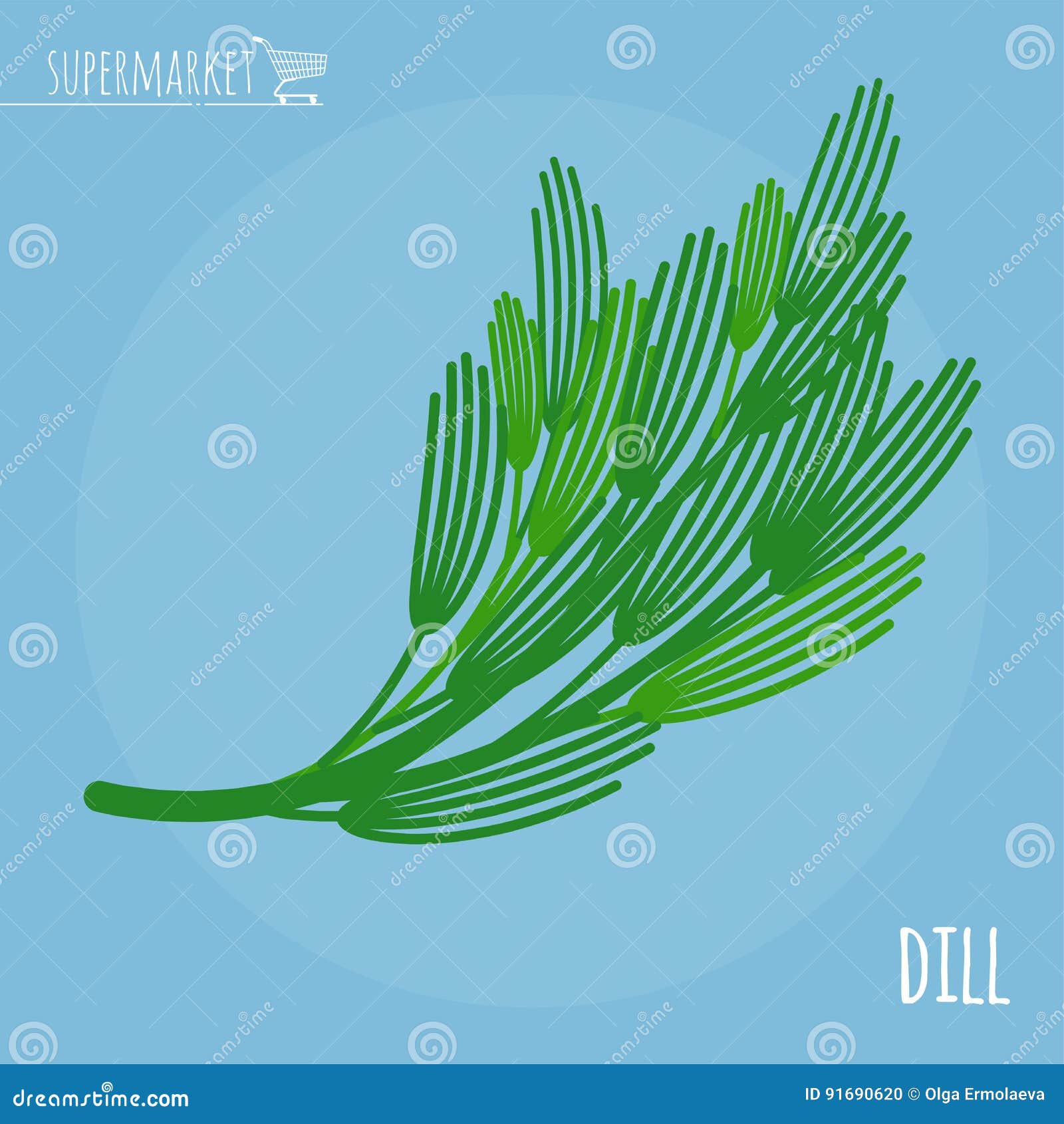 Dill flat design icon. stock vector. Illustration of herbal - 91690620