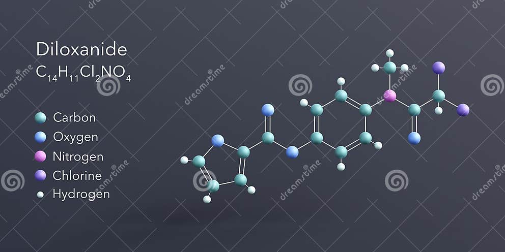 Diloxanide Molecule 3d Rendering, Flat Molecular Structure with ...