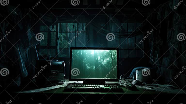 Dim computer screen dark stock illustration. Illustration of eerie ...