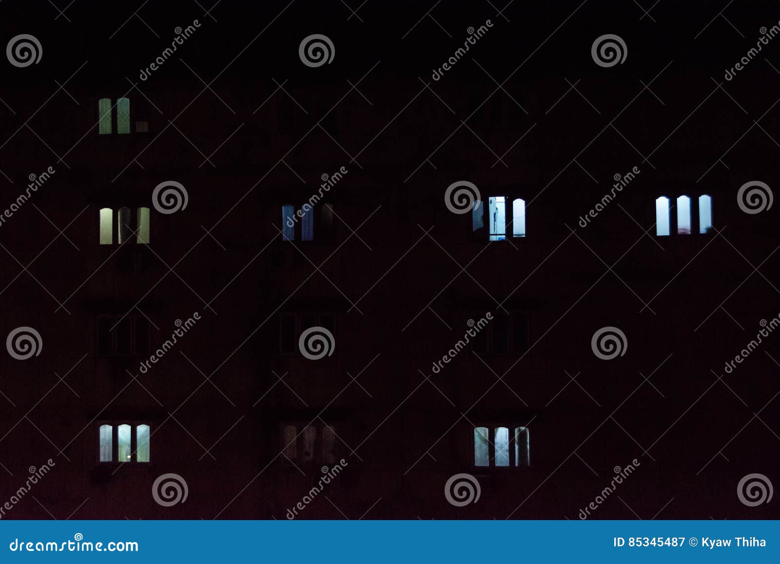 Dim Lights from Apartment Windows at Night in Yangon 1 Stock Image ...