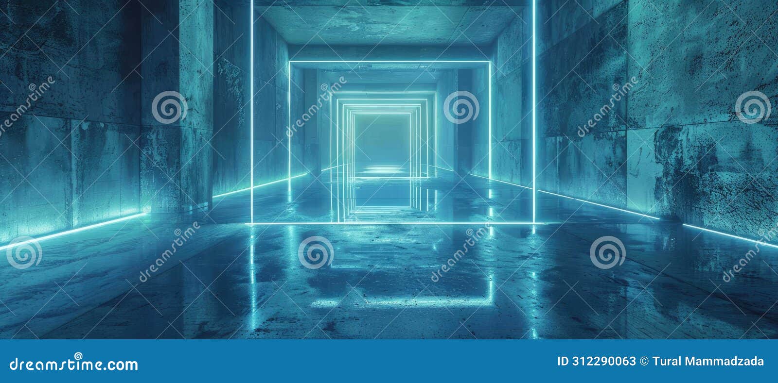 A Dim Passageway Illuminated by Vibrant Neon Lights and Lined with a ...