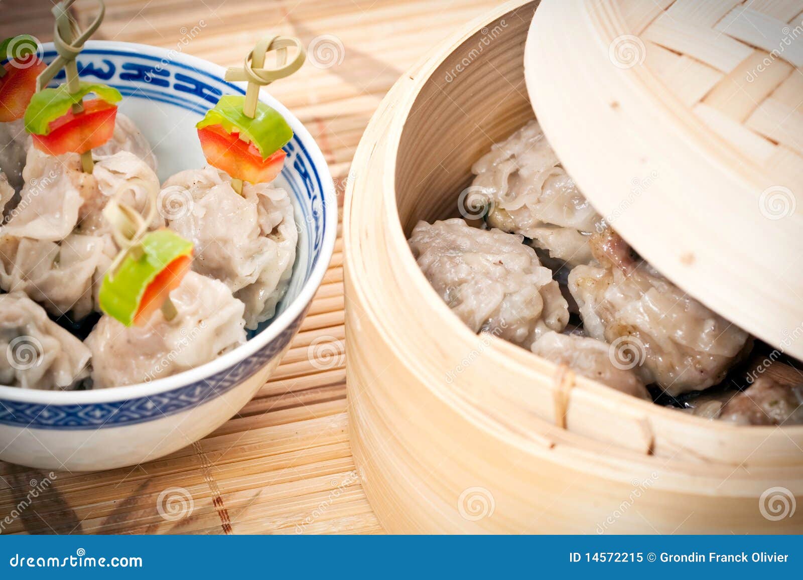 Dim Sum in bamboo basket stock image. Image of steamed - 14572215
