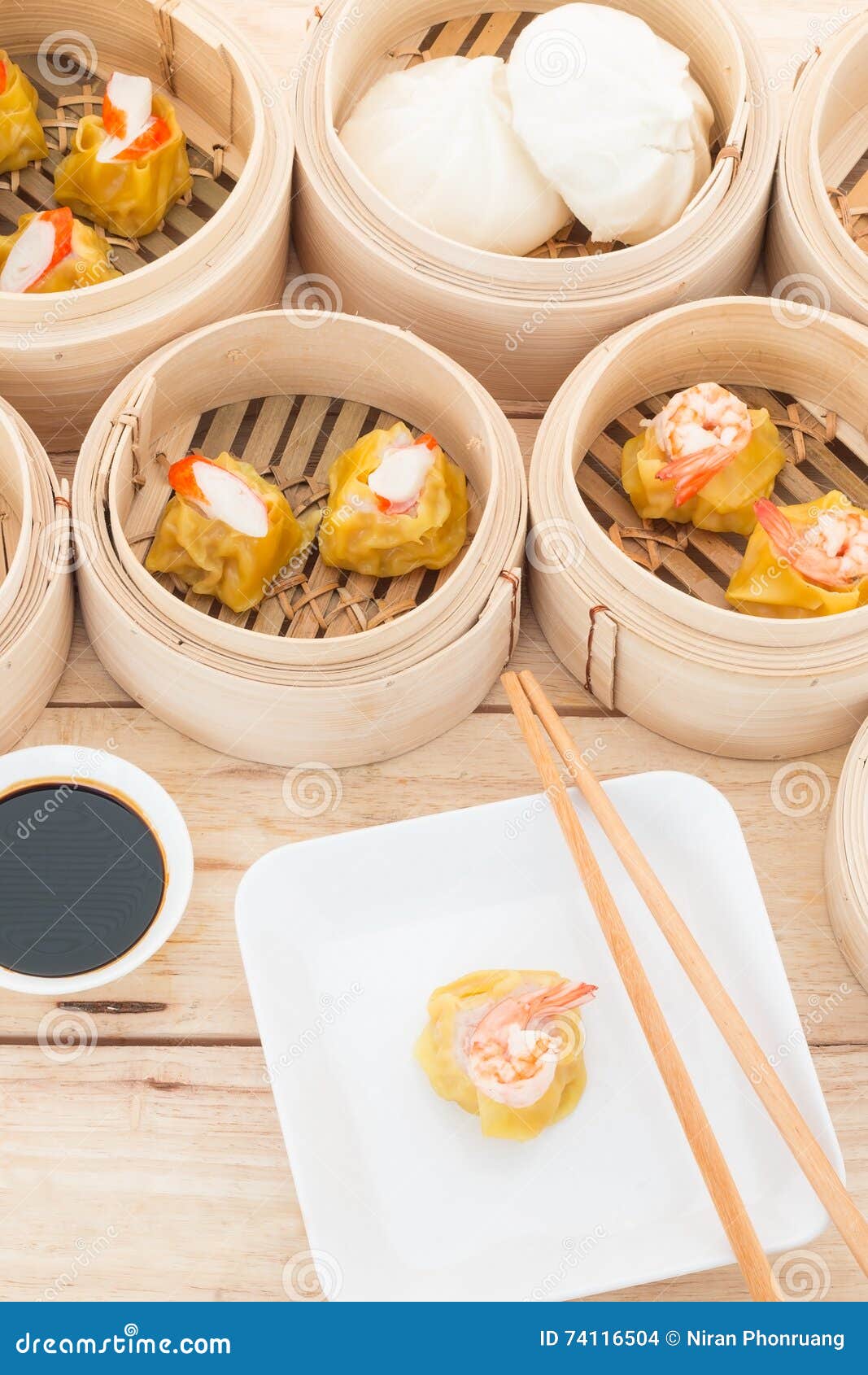 Dim Sum in Bamboo Trays stock photo. Image of dumpling - 74116504