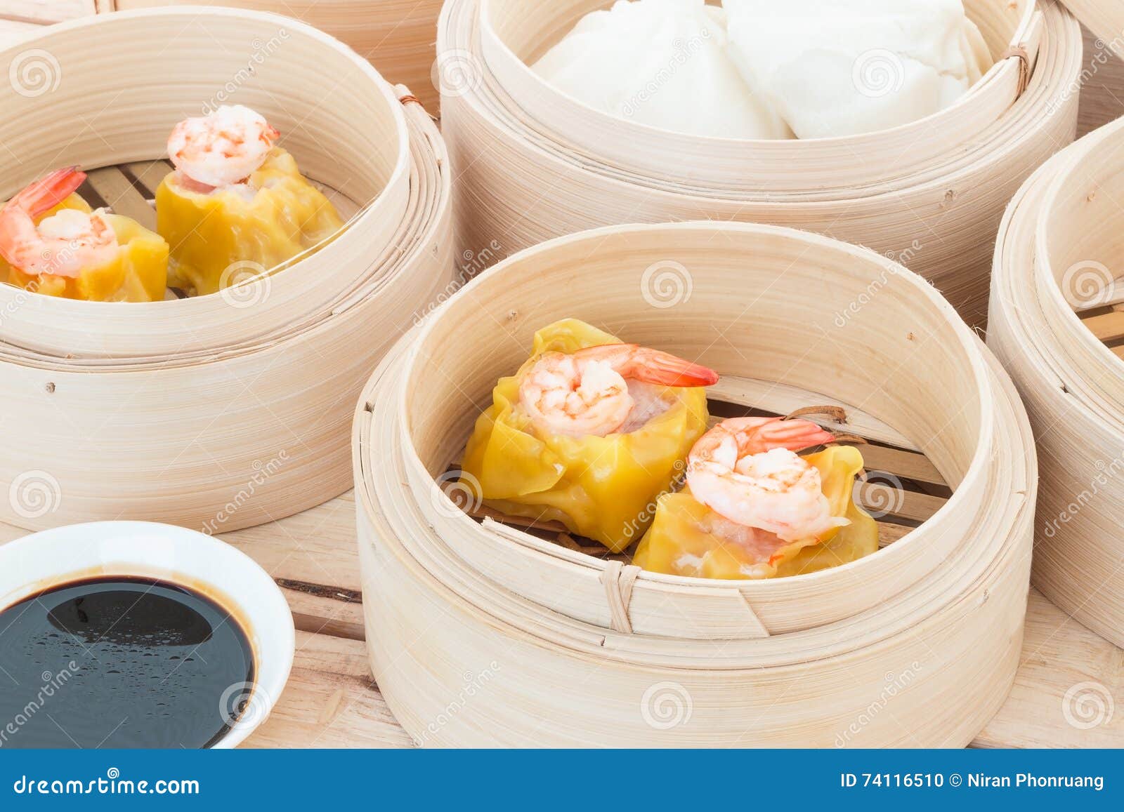 Dim Sum in Bamboo Trays stock photo. Image of meat, background - 74116510