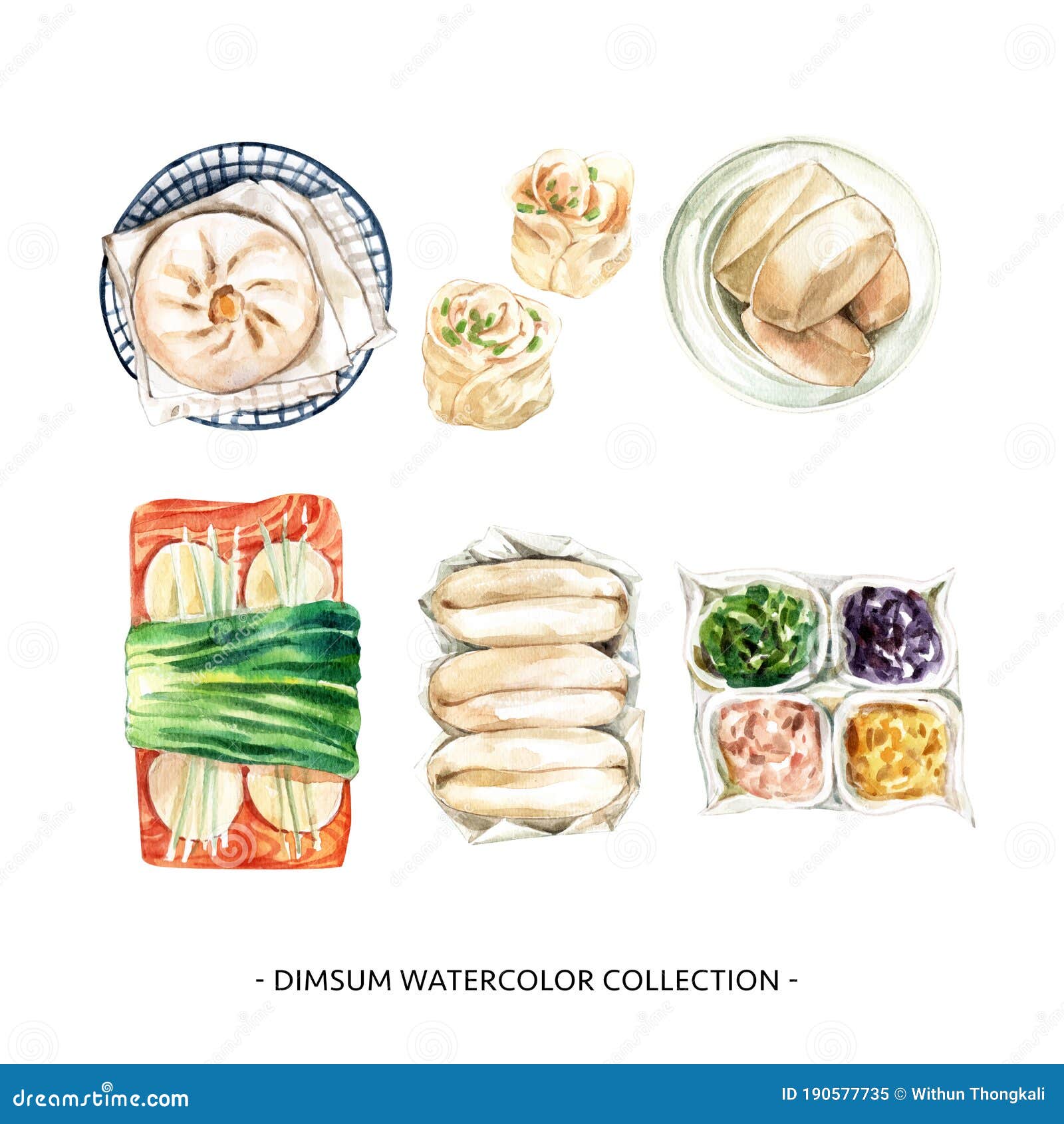 Dim Sum Collection Design with Watercolor Illustration for Decorative ...