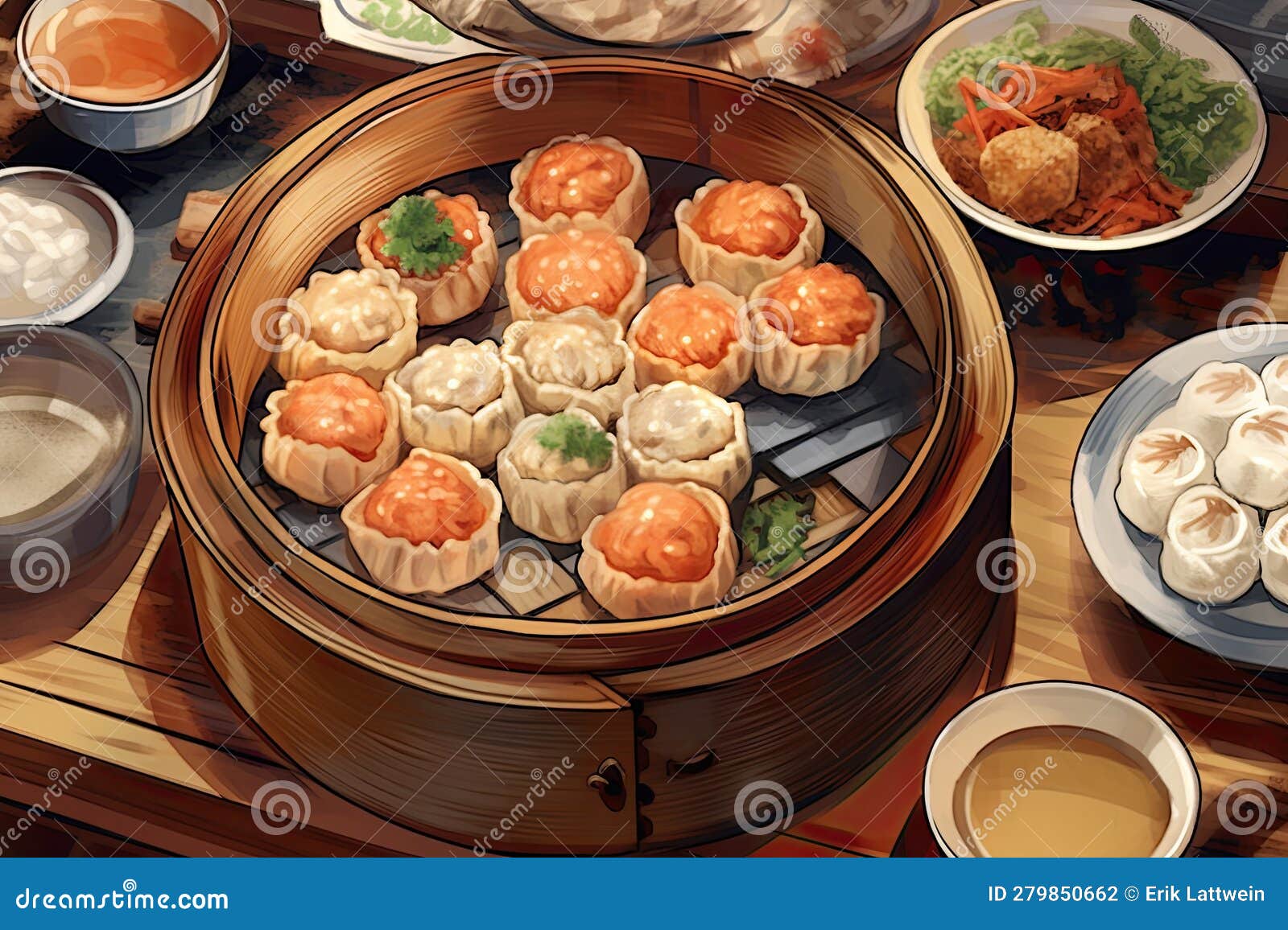Dim Sum Illustration - Made with Generative AI Tools Stock Illustration ...