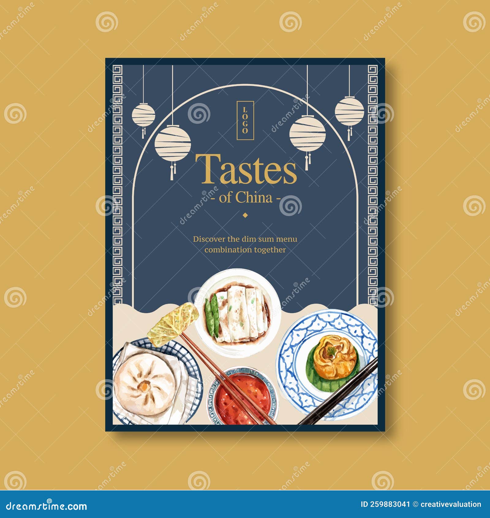 Dim Sum Poster Design with Spring Roll, Dumpling Watercolor ...